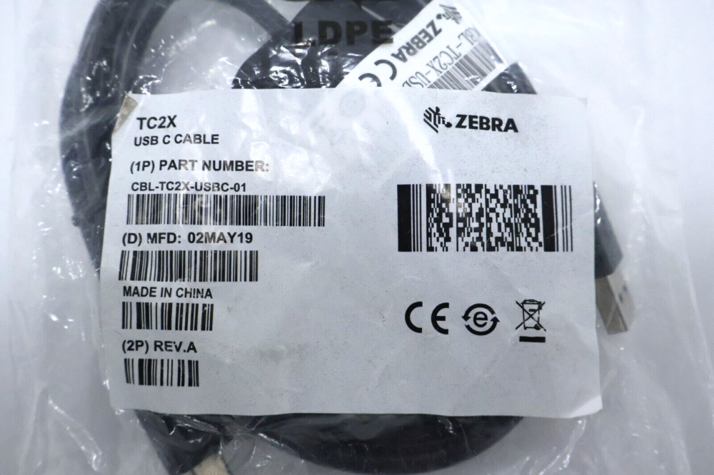 Zebra CBL-TC2X-USBC-01 USB Cable, USB-A to USB-C, 5 Feet